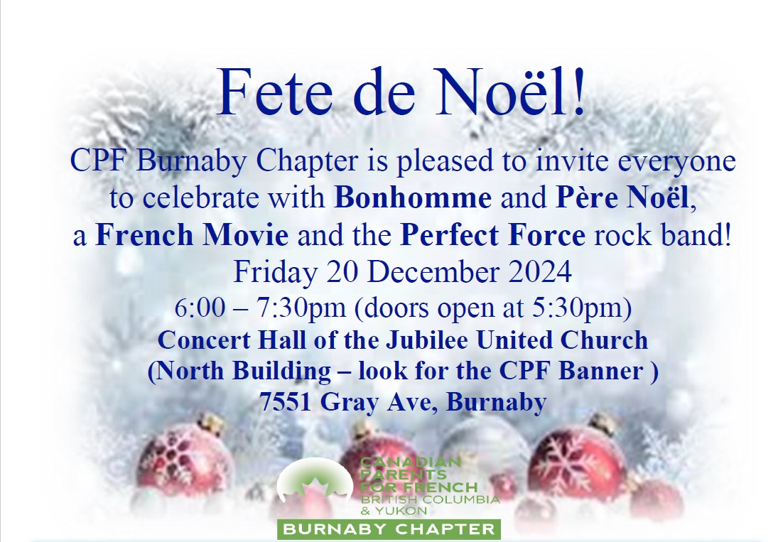 Fête de Noël – Friday, 20 Dec 2024 – Canadian Parents for French