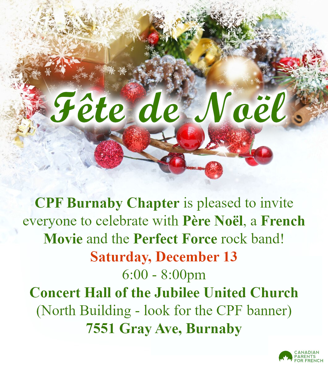 Fête de Noël – Saturday, 13 Dec 2025 – Canadian Parents for French
